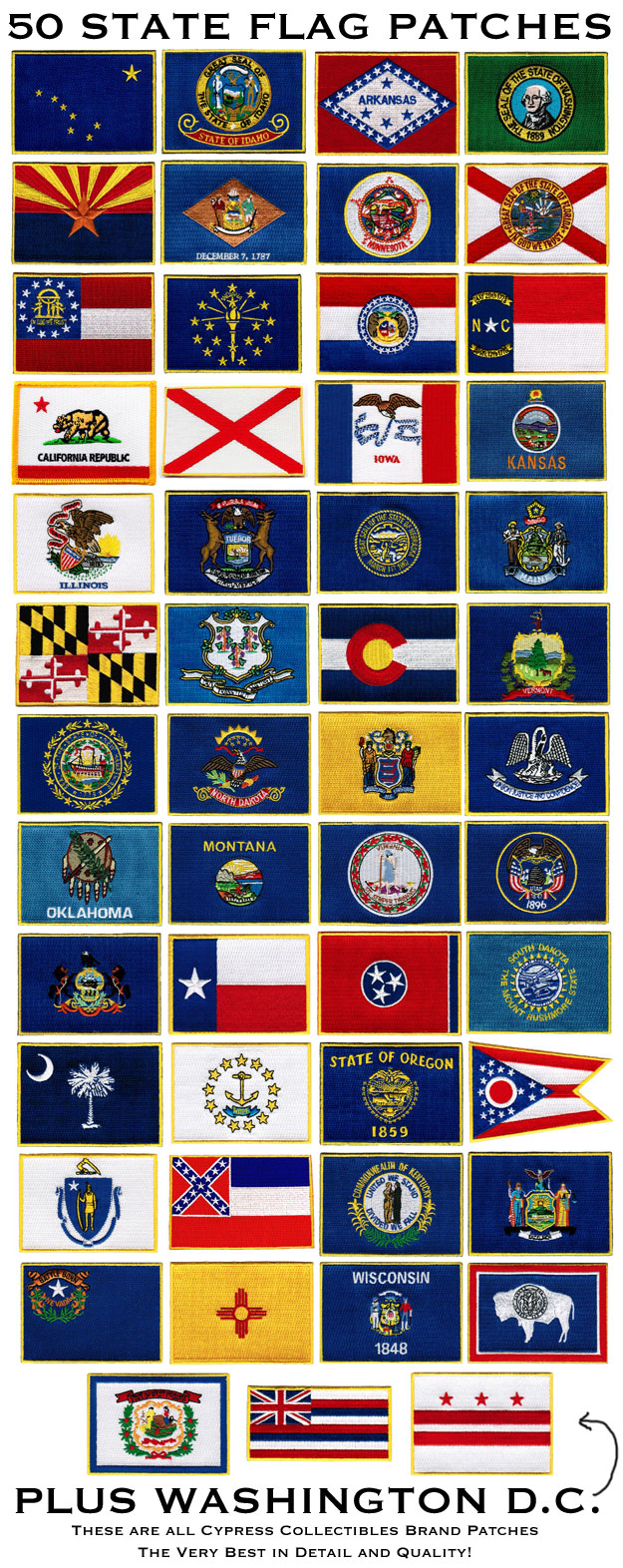 Purchase 50 STATE FLAG PATCHES - IRON-ON BIKER EMBLEMS - USA TRAVEL ...