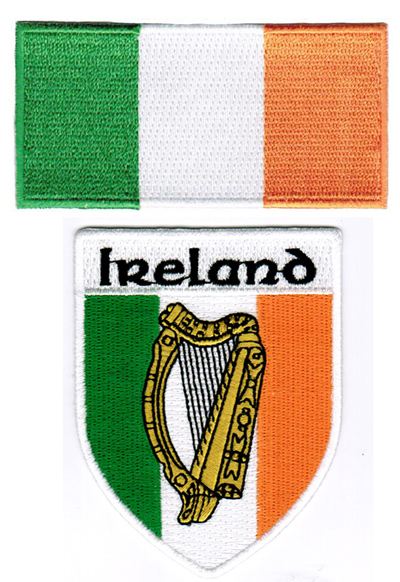 Sell LOT of TWO IRISH PATCH - IRELAND FLAG and SHIELD EMBLEM BIKER ...