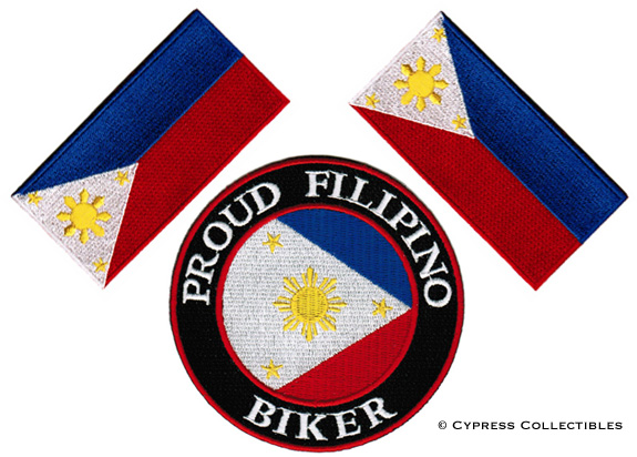 Sell LOT of 3 - PROUD FILIPINO BIKER PATCH PHILIPPINES FLAG embroidered ...