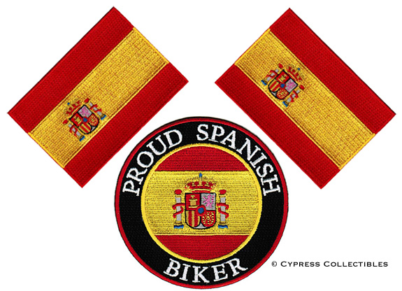 Find LOT of 3 PROUD SPANISH BIKER IRON-ON PATCH SPAIN FLAG embroidered ...